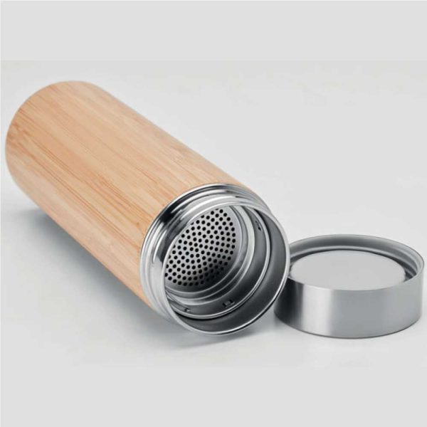 Stainless Steel Bamboo Promotional Flask - Cinqo Media
